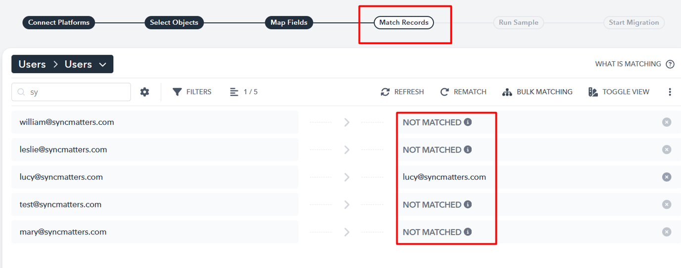 How do I match users' accounts between my source and target CRMs?